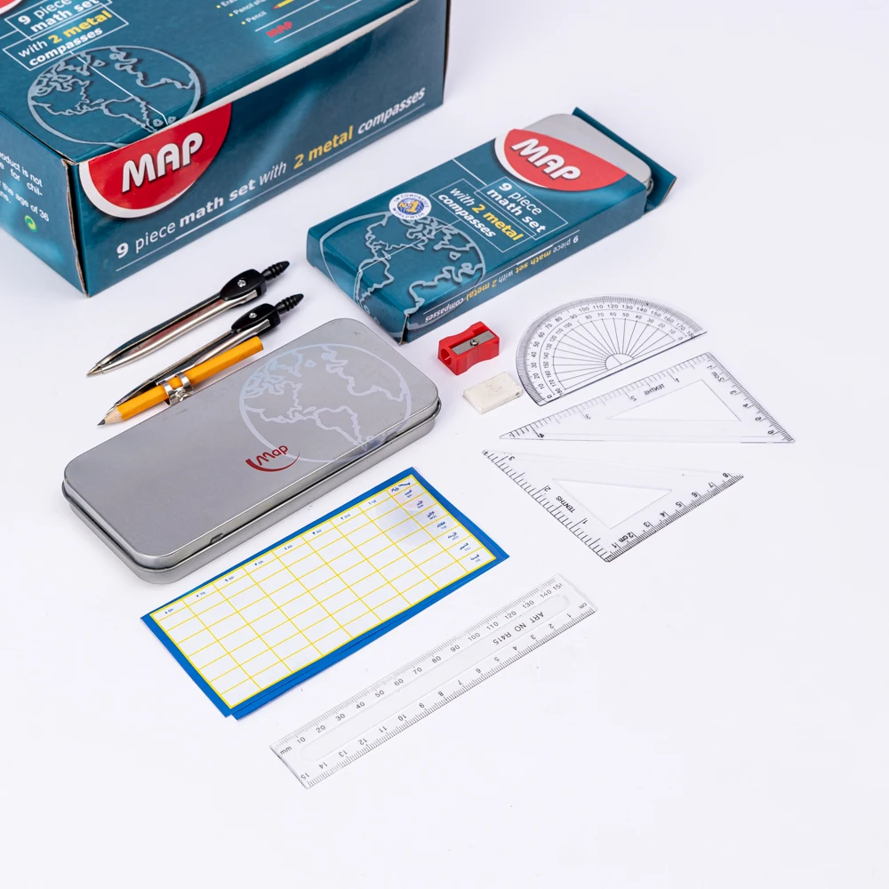 9 Piece Geometry math set with Shatterproof Storage Box Includes 2 ...