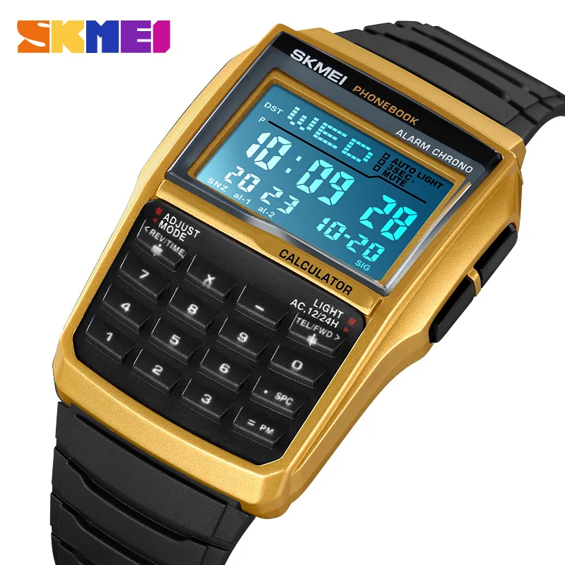 SKMEI 2255 Calculator Design Classic Watch Fashion Men TPU Strap LED ...