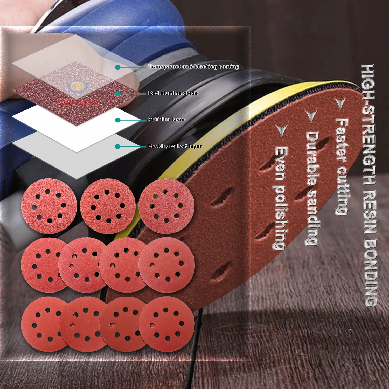 6 Inch Red Aluminium Sand Disc 8 Hole 17 Holes Hook And Loop Sanding ...