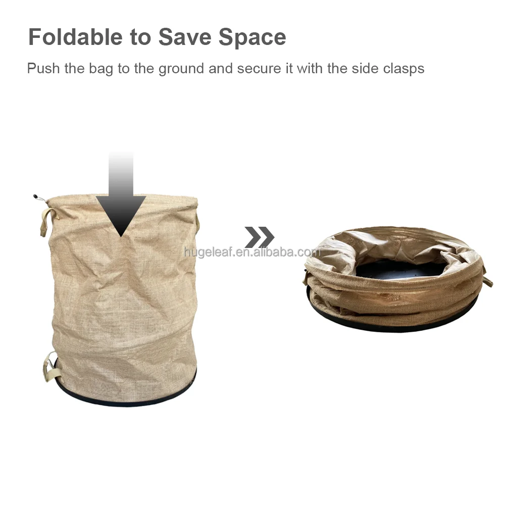 Collapsible Hard Base Leaf Collect Bag Recyclable Garden Jute Pop-up ...