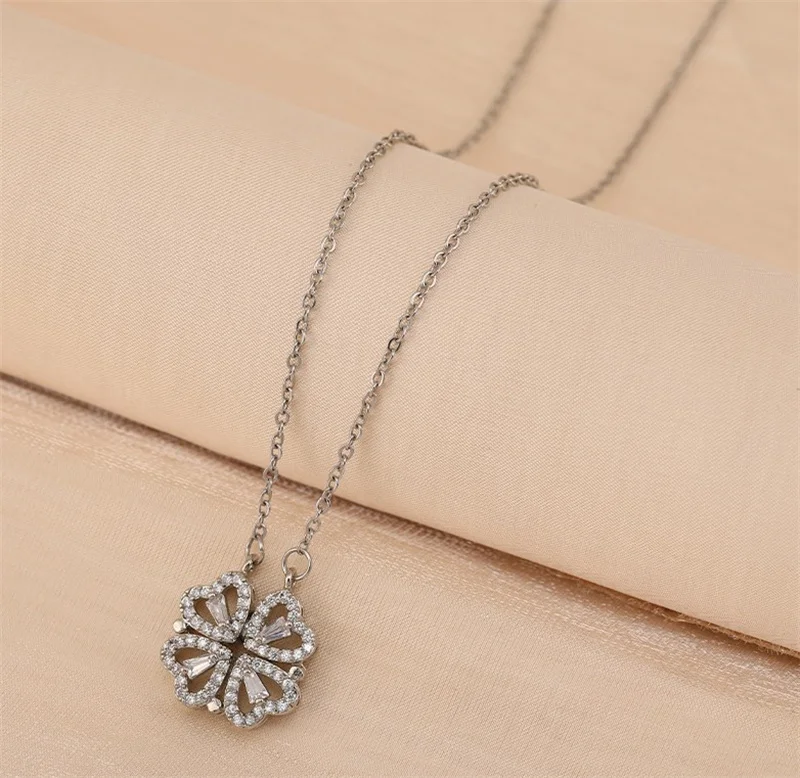 2023 Oem New Necklace Design Jewelry Stainless Crystal 4 Leaf Four ...