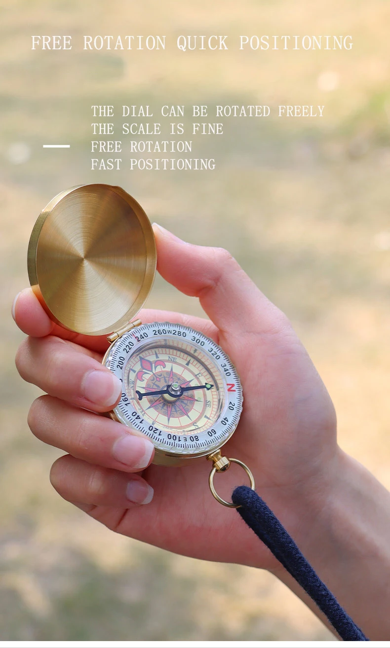 JETSHARK Outdoor Portable Travel Hiking Outdoor Brass Luminous Compass ...