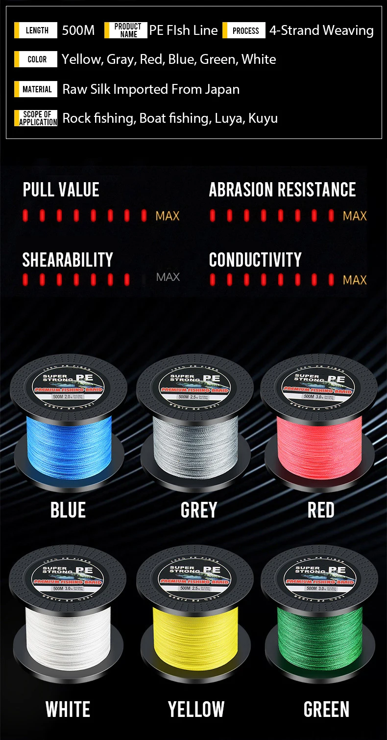 Custom 500m String Fishing Line Pe Most Powerful Abrasion Resistant 4 ...