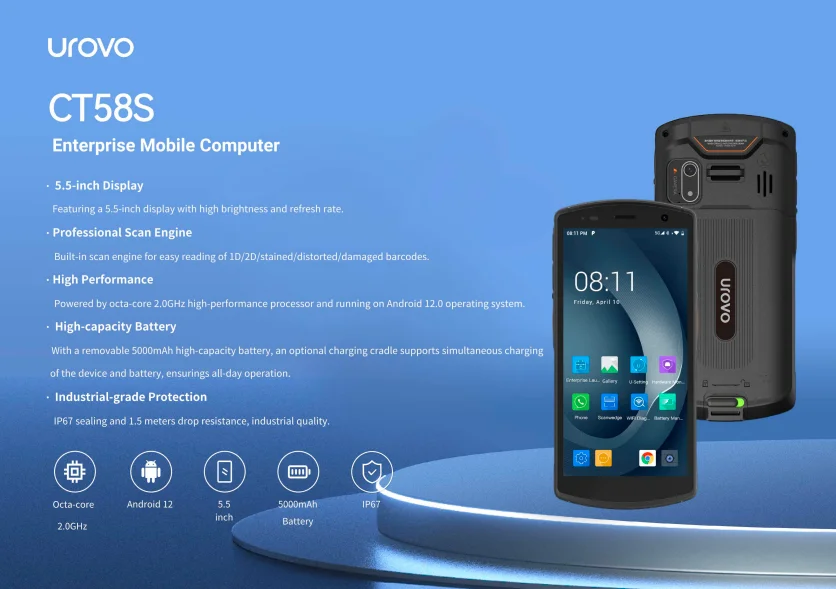 UROVO CT58S Android Handheld PDA - Rugged Barcode Scanner