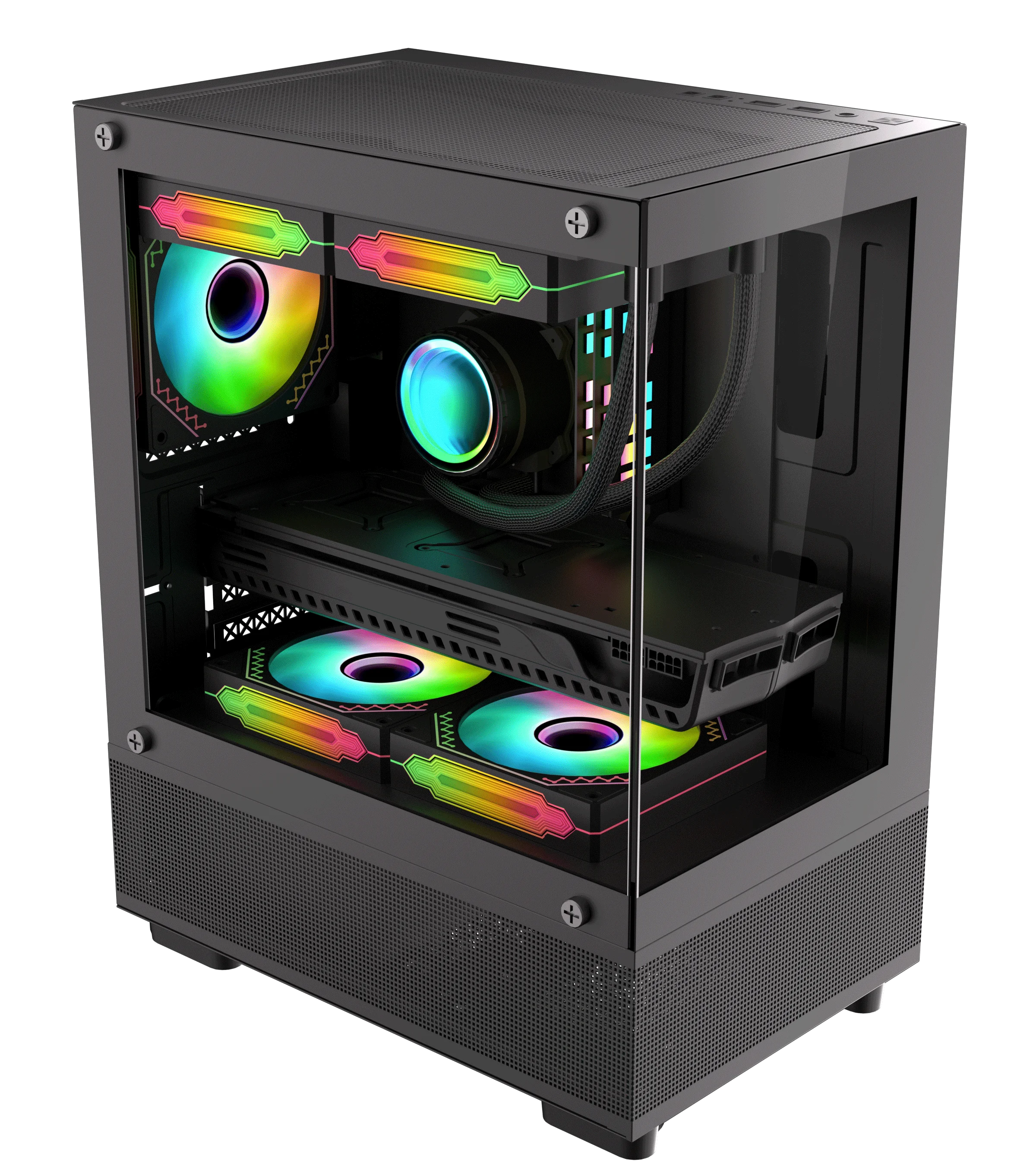 Full Black Color Full View Glass PC Chassis Mid Tower Micro ATX Gaming ...