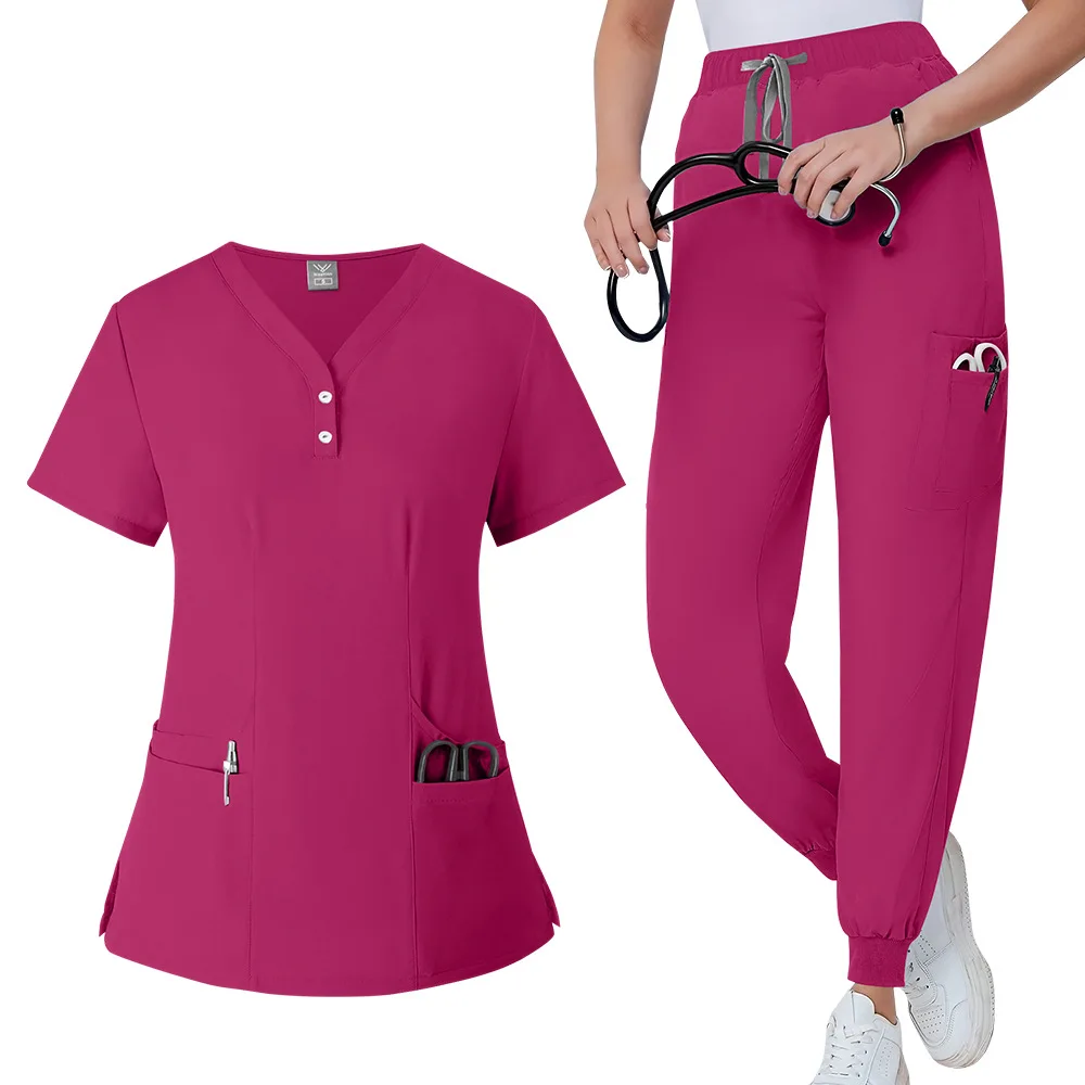 Cheap Polyester V Neck Split Custom logo Hospital Uniforms Scrubs ...