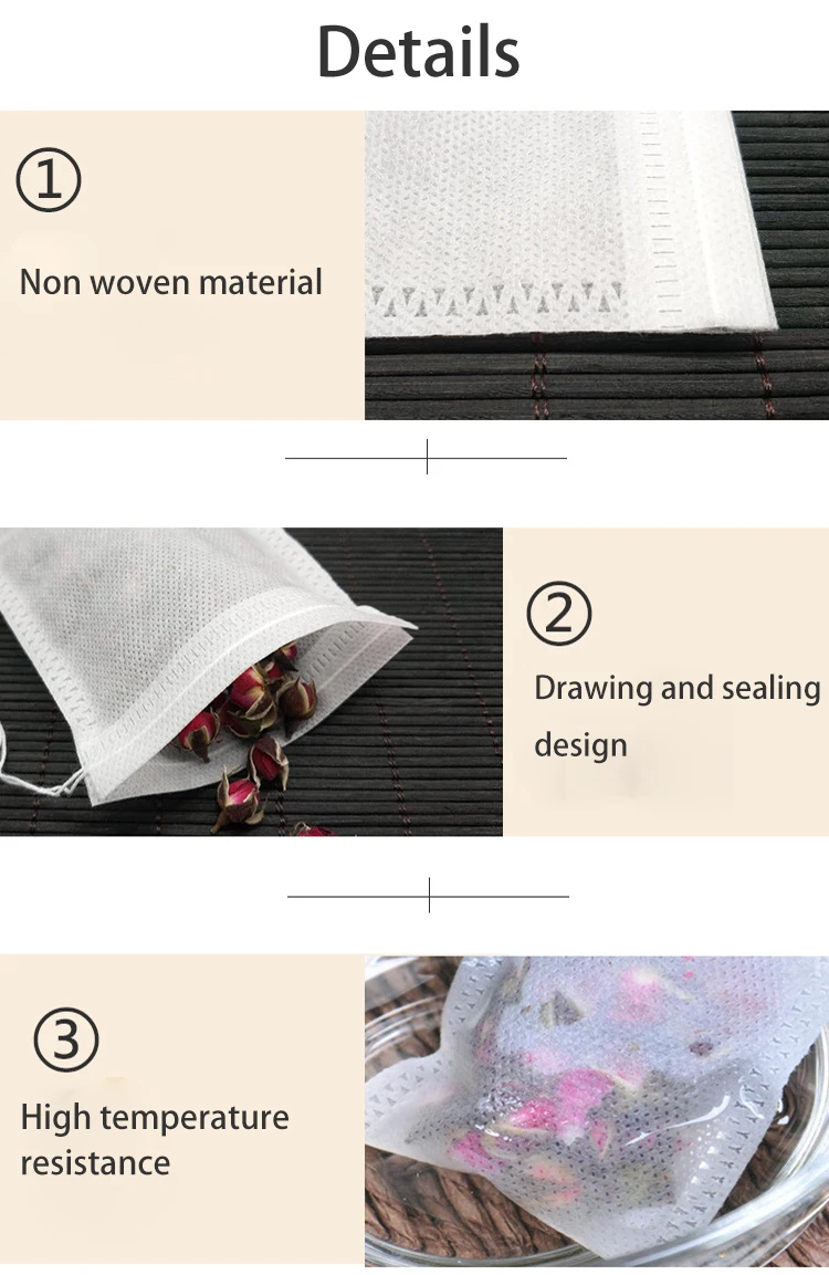 In Stock Biodegradable Tea Bags with Cotton Draw Strings