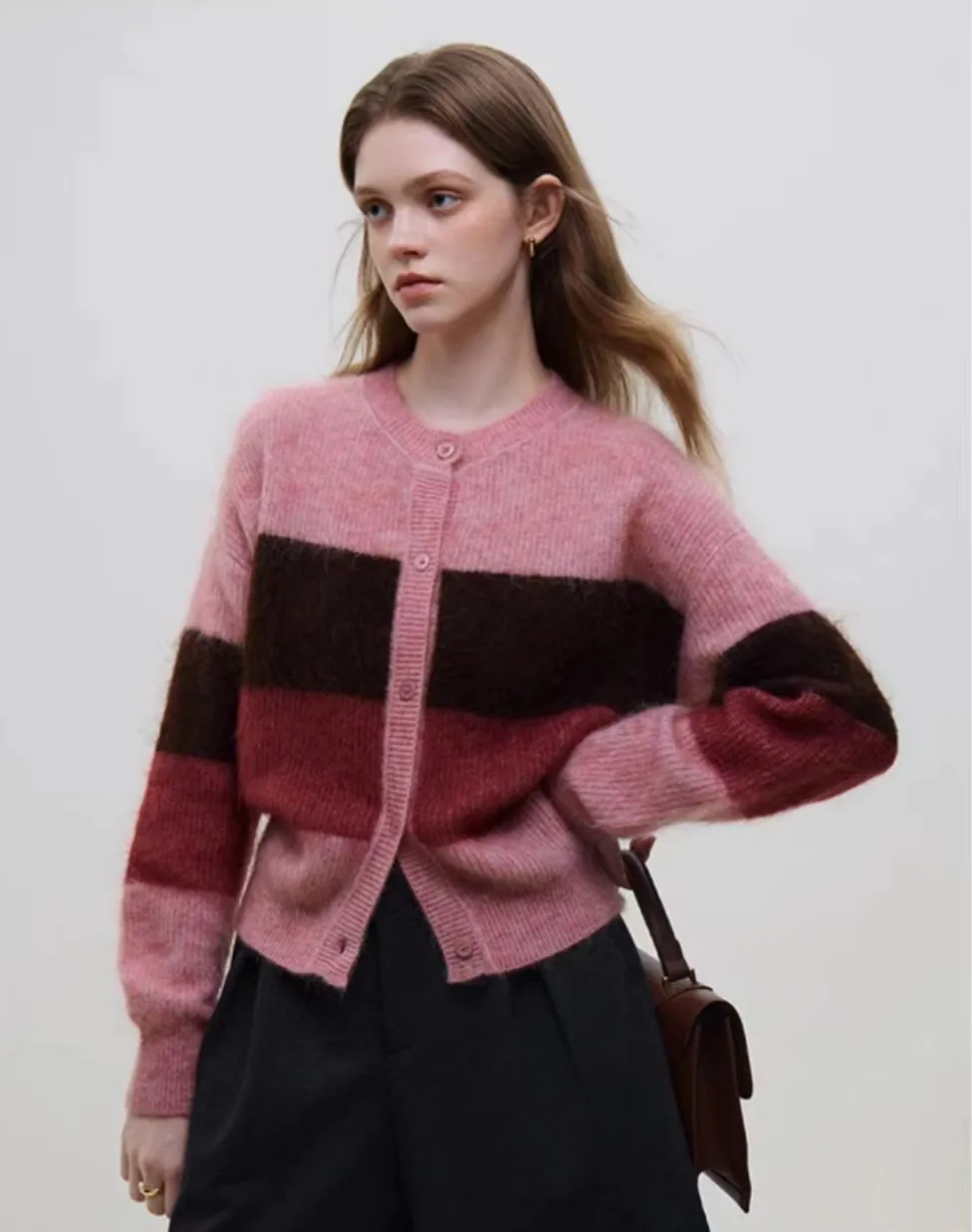 Pink Striped Raccoon Plush Sweater Jacket For Women In Autumn And ...