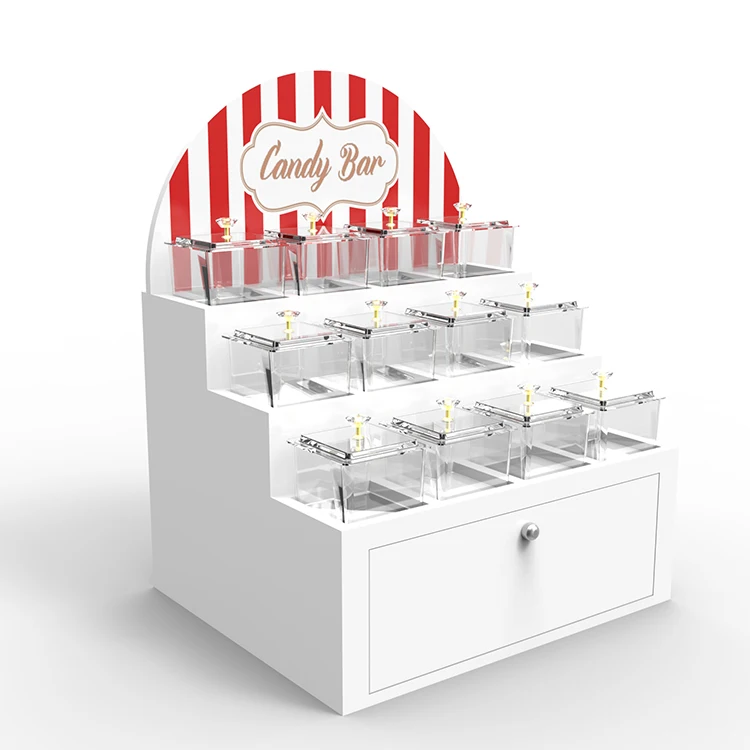 Modern Wooden Tabletop Candy Display Case Single-Sided Metallic ...