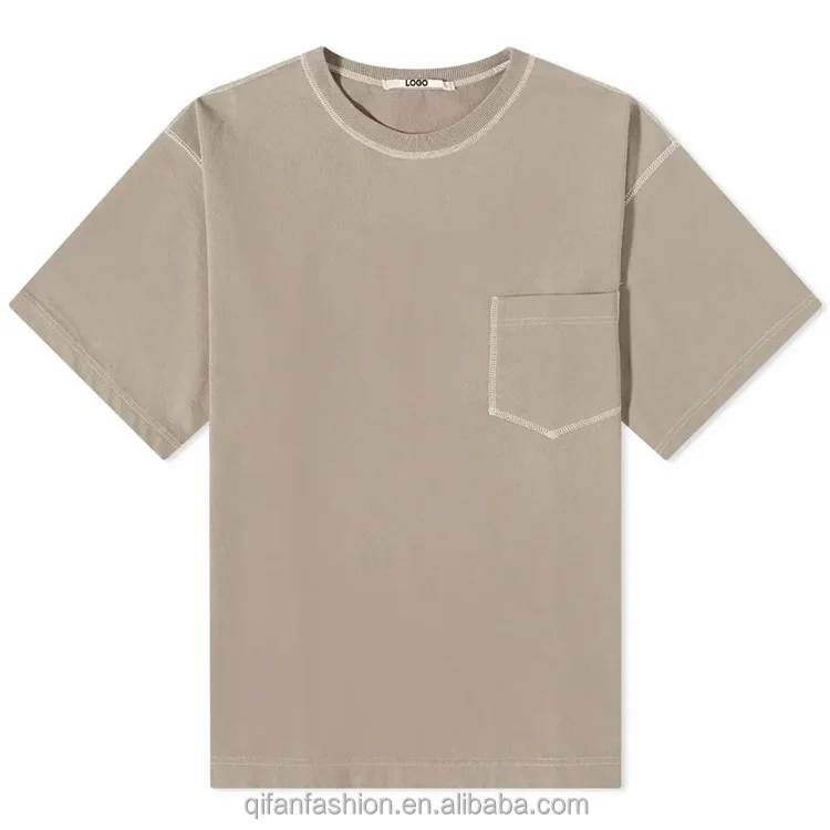 Custom Contrast White Contrast Stitching Piping Heavy T Shirt With ...