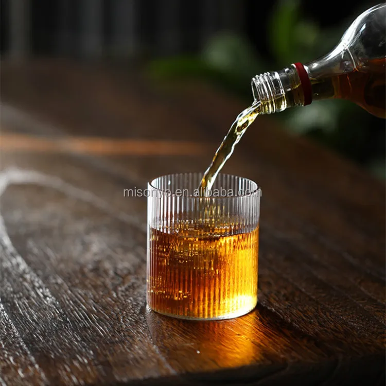 300ml Transparent Ribbed Water Glass - Handmade & Stylish
