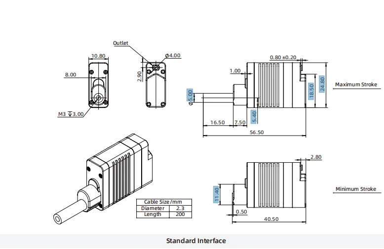 LAS16 Mini Linear Servo Actuator - 16mm Stroke, 31.5N-105N Force