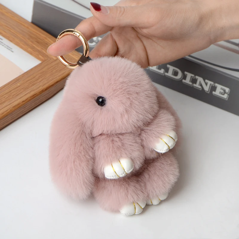 18cm Bunny Doll Keychain - Soft, Cute Faux Fur Pom Pom