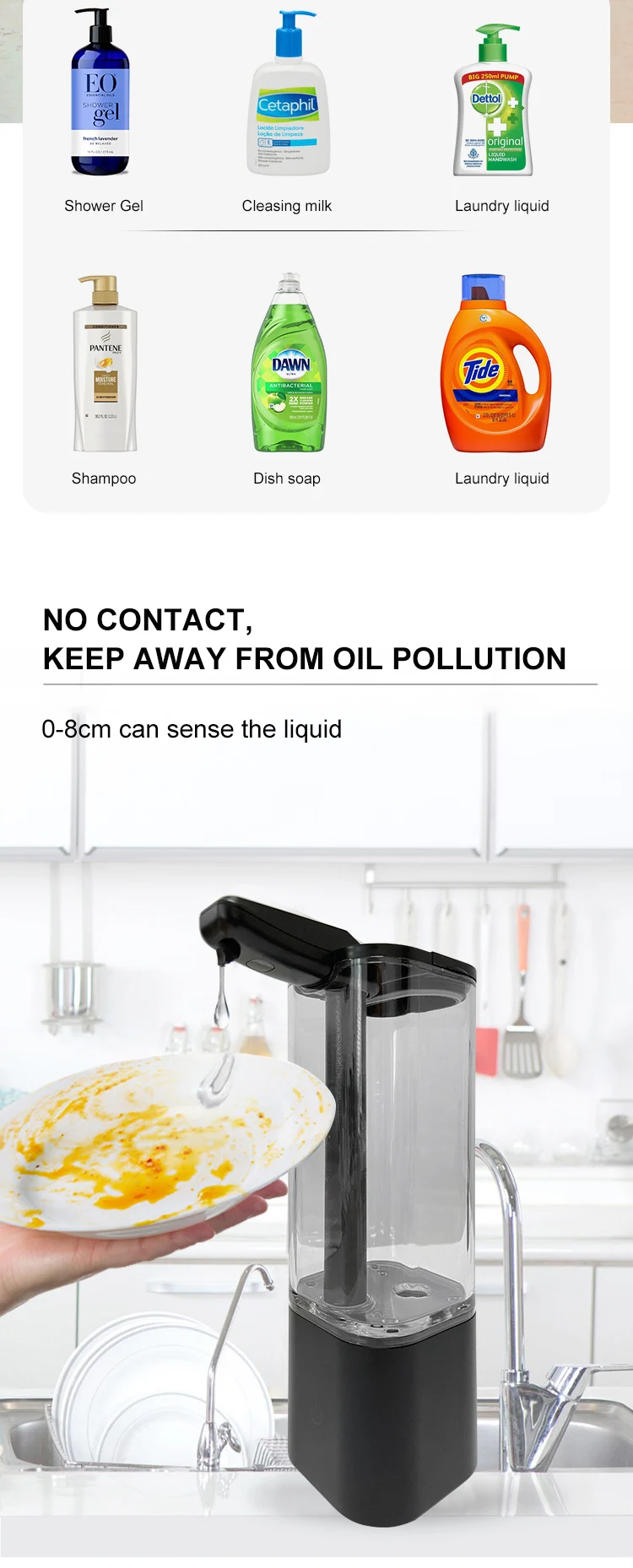 550ml Kitchen Automatic Liquid Hand Wash Rechargeable Soap Dispenser ...