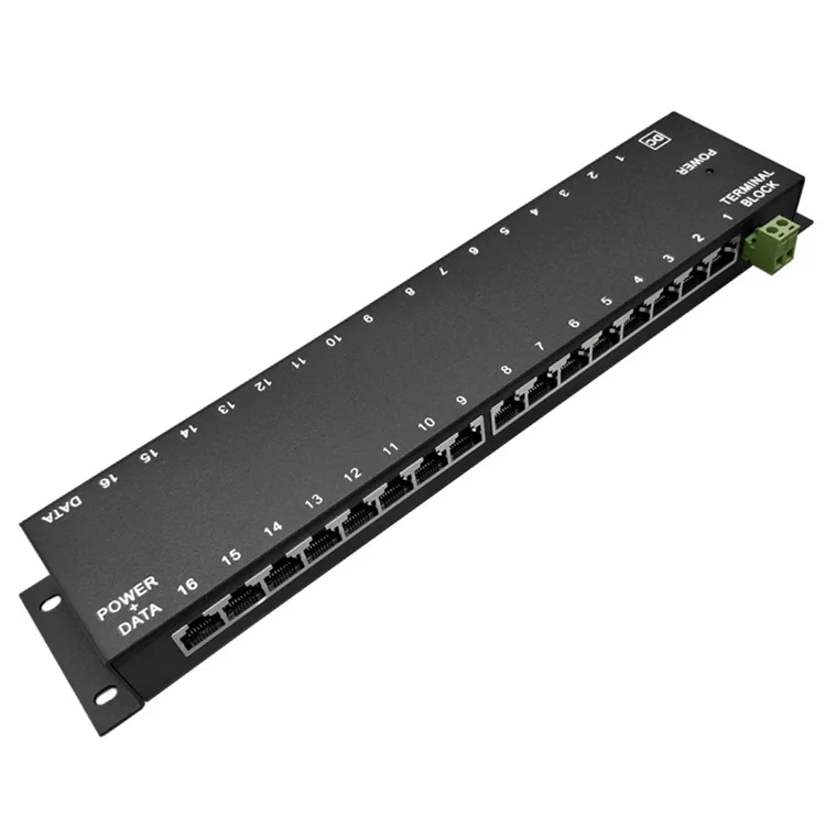 16 Port 12v 24v 48v Passive Poe Injector 1000mbps Poe Patch Panel For ...