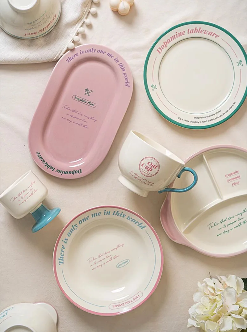 Ins Cream Creative English Letters Ceramic Tableware Simple Oval Plate ...