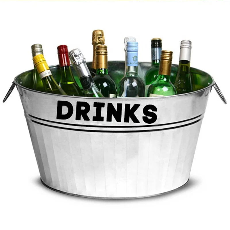 Black Metal Party Time Drinks Beverage Tub Portable Round Cooler Ice ...