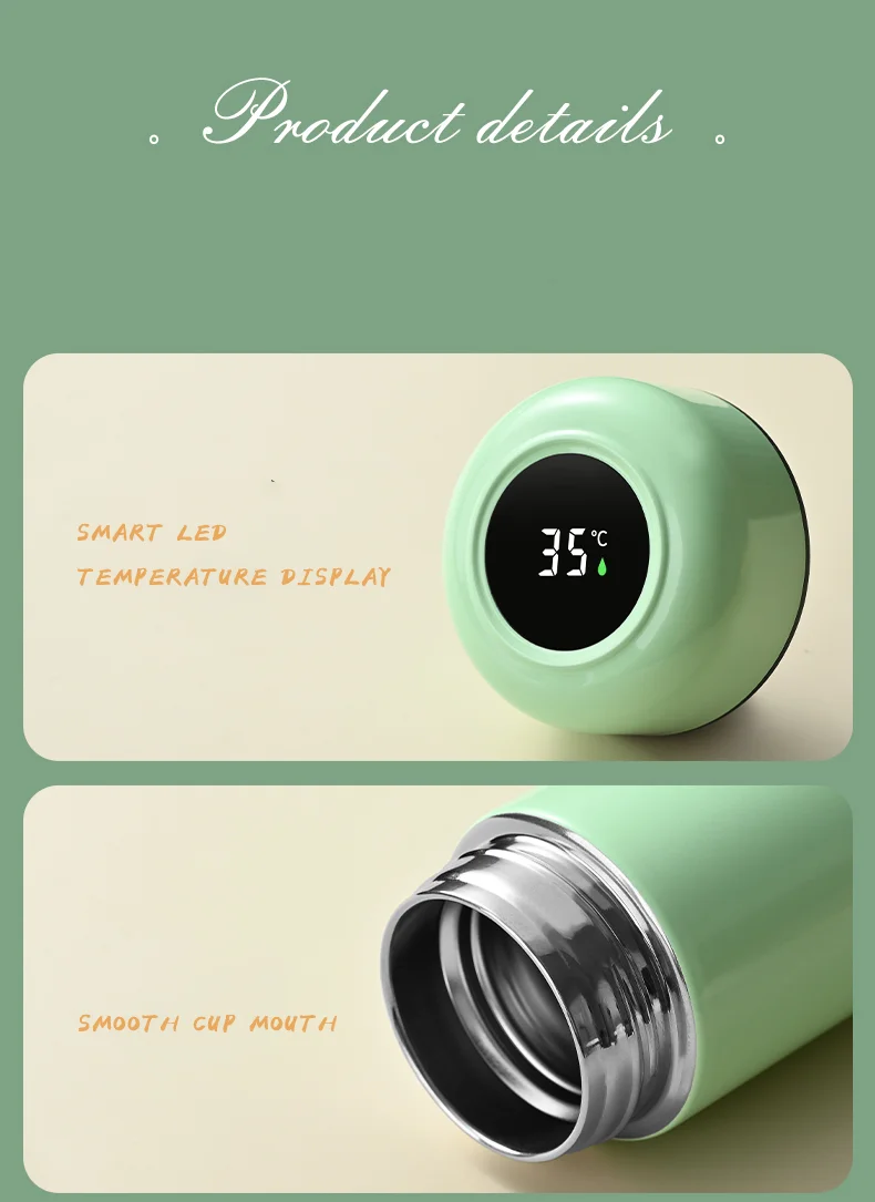 Mini LED Temperature Display Cute Design Straight Cup Stainless Steel ...