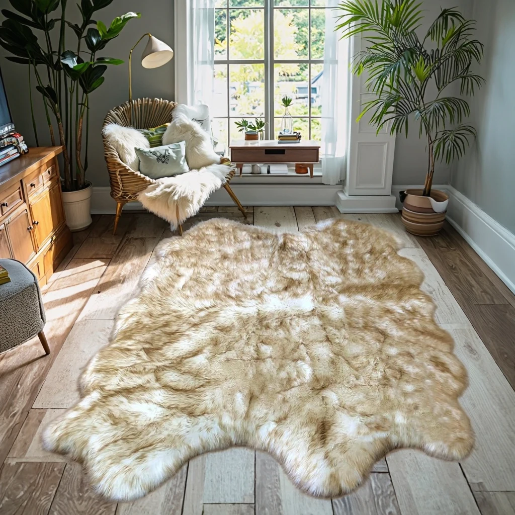 Free Shape Luxury Soft Fluffy Shag Area Rug Vegan Fur Ultra Soft Indoor ...