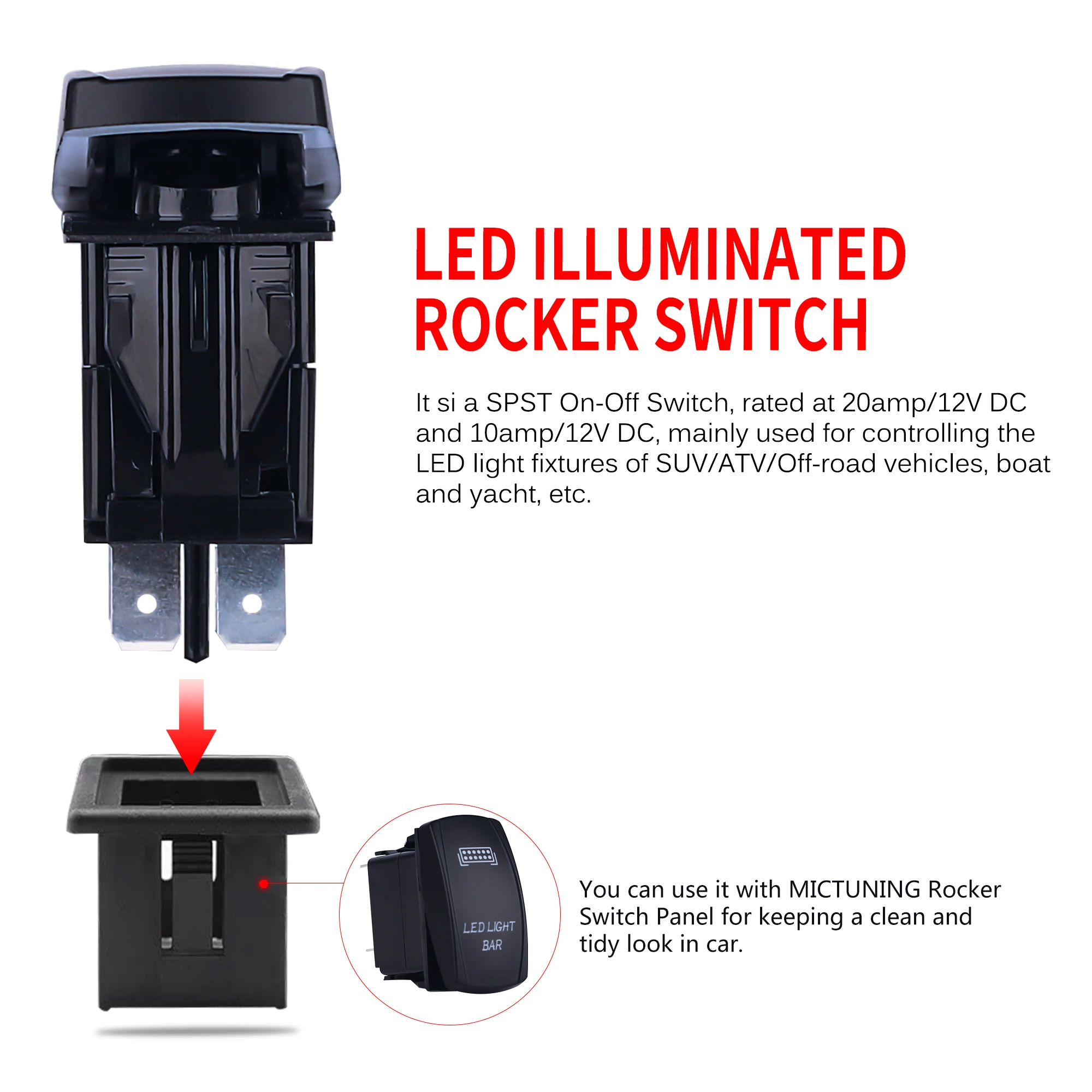 12V/24V Rocker Switch Auto Switches Universal On-Off Blue Red Lens LED ...