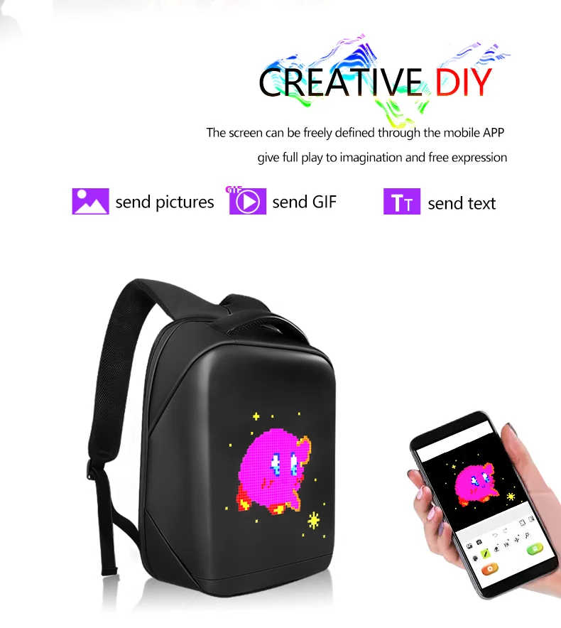 64*64 Pixel Mesh Backpack With Led Screen Smart Clear Backpack Led ...