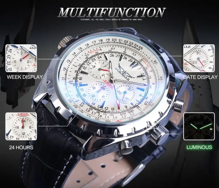 JARAGAR GMT1144 - Luxury Men's Mechanical Watch with Leather Strap