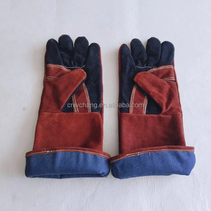 Durable High Temperature Oven Mitts Big Cowhide Leather Bbq Gloves With ...