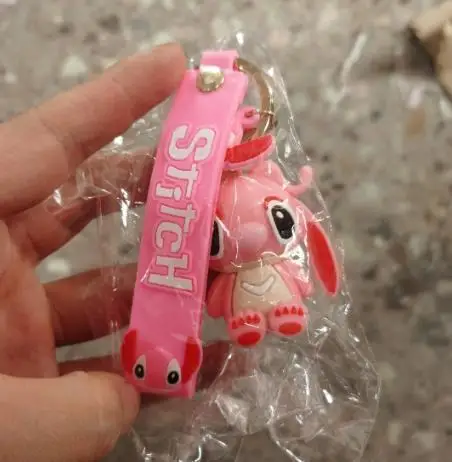 Wholesale Cute Cartoon Pvc Anime Keyring Stitch Keychains Blue Pink Bag ...