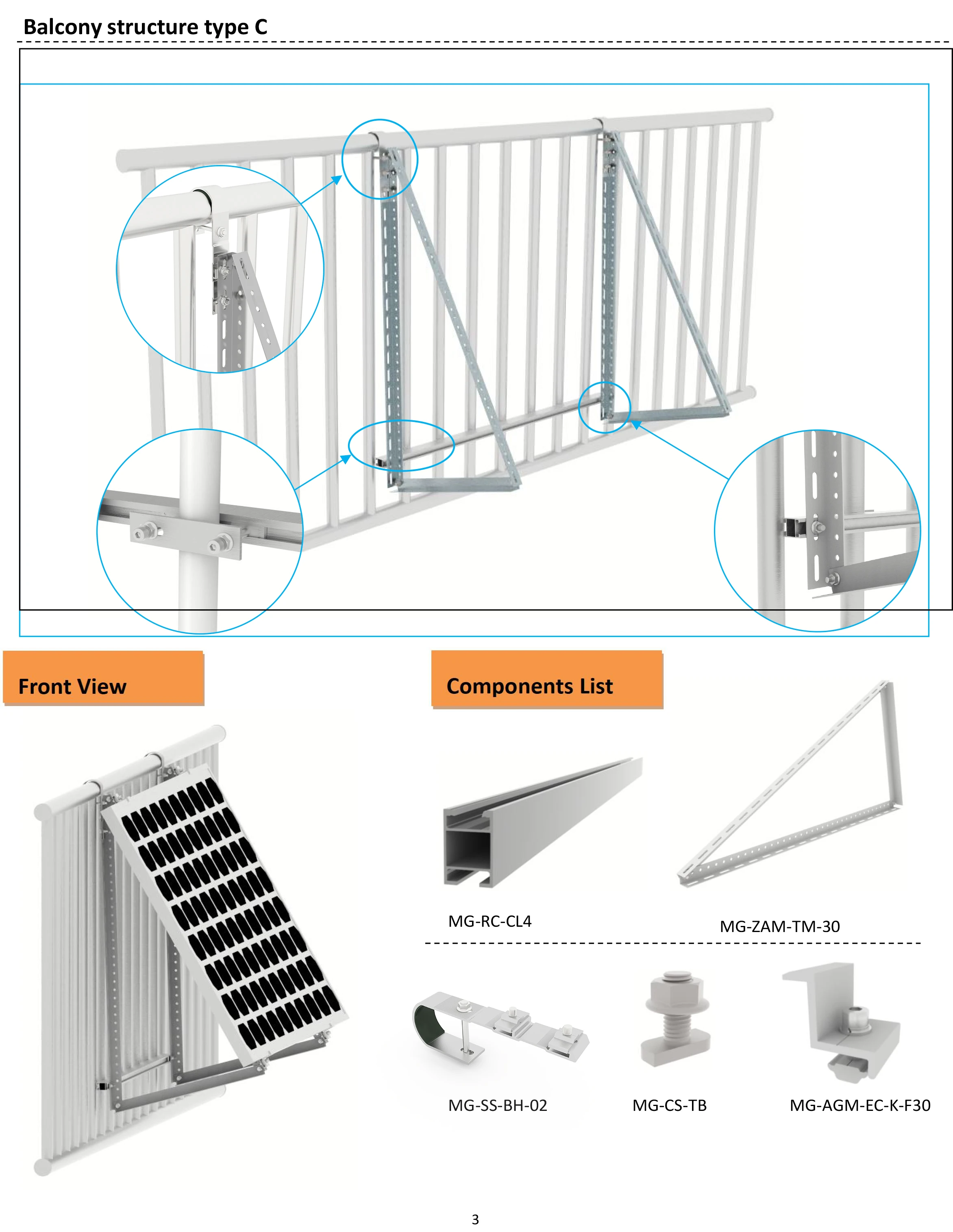 Fast-installation Solar Photovoltaic Panel Balcony Mounting