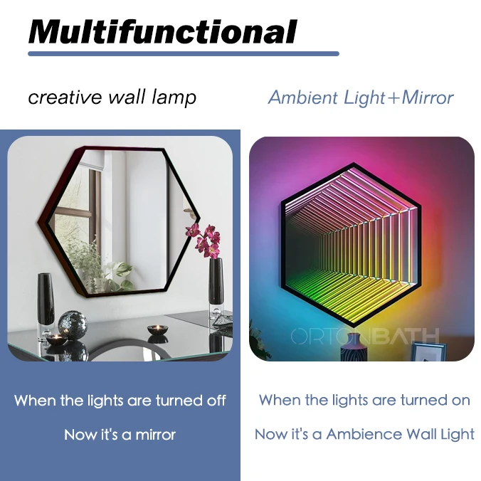 ORTONBATH Mirror Remote Control LED Infinity Wall Mirror Frame