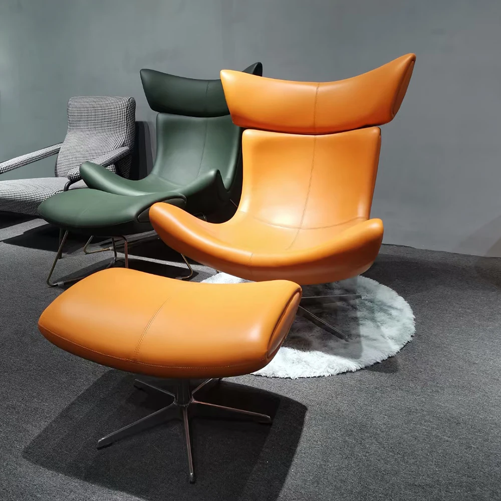 Luxury Modern Leather Orange Shrimp Leisure Chair Swivel Relaxing ...