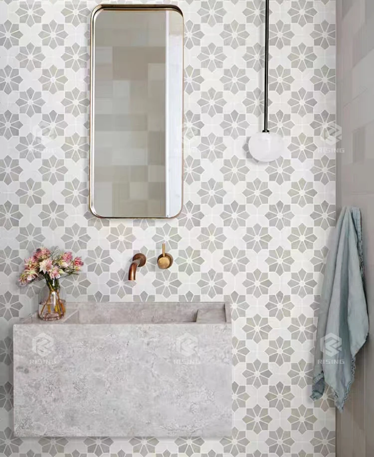 White and Gold Flower Mosaic Tiles for Bathroom & Kitchen