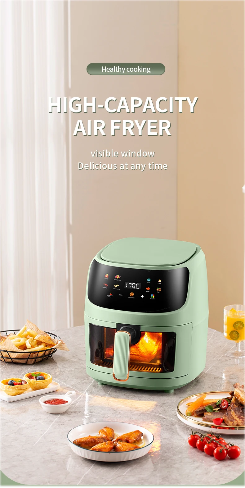 1500w 5.5l 6l 8l Digital Control Air Fryers Visualable Multifunction ...