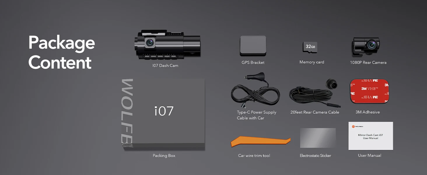 Wolfbox I07 4k 3 Channel Wireless Dash Cam Front & Rear | Wholesale