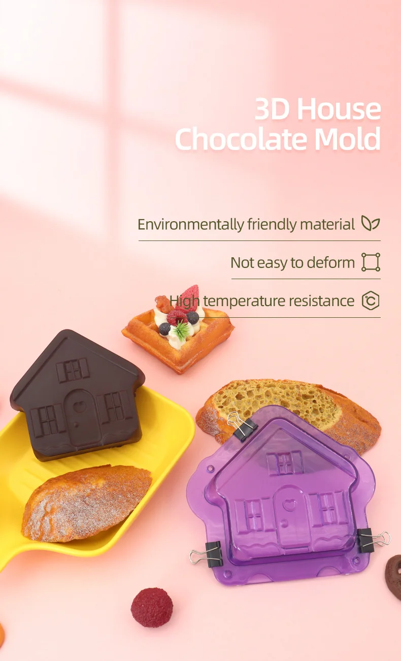 3d House Chocolate Mold Inverted Mold Cake Decoration Molds Baking Tool ...