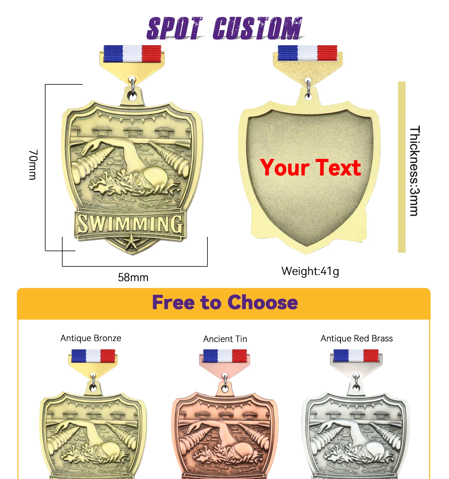LY Swimming Medals Custom Metal 3D Race Gold Silver Bronze Award Medals ...