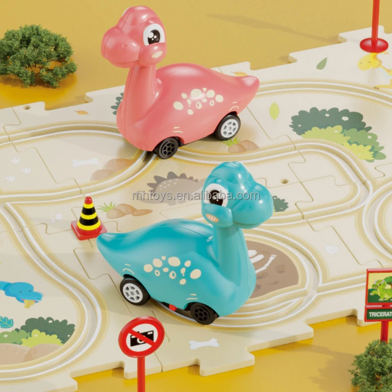 Dinosaur Puzzle Race Car Track Diy Assembly Puzzle Track Play Set Kid ...
