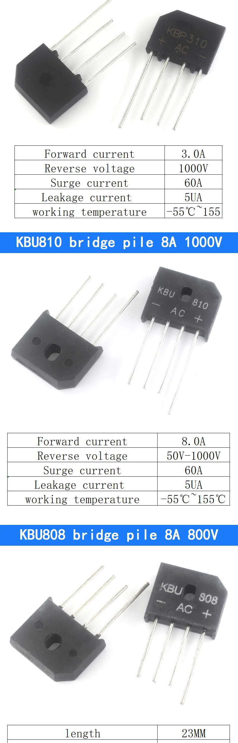 Kbp307 Bridge Rectifier 3a 700v Rectifier Bridge 4-pin Dip Ac To Dc ...