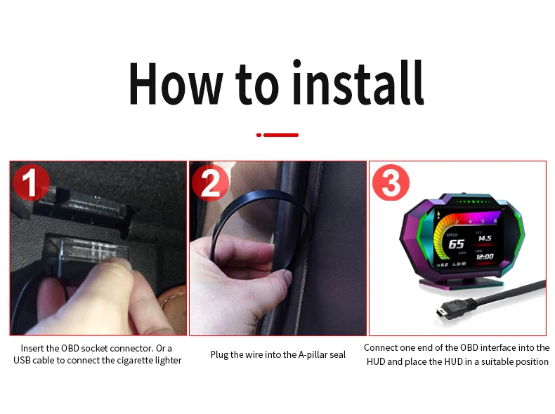 Universal OBD+GPS HUD Smart Gauge P24 Car OBD Head up Display HUD on Board Computer 12 Kinds of ...
