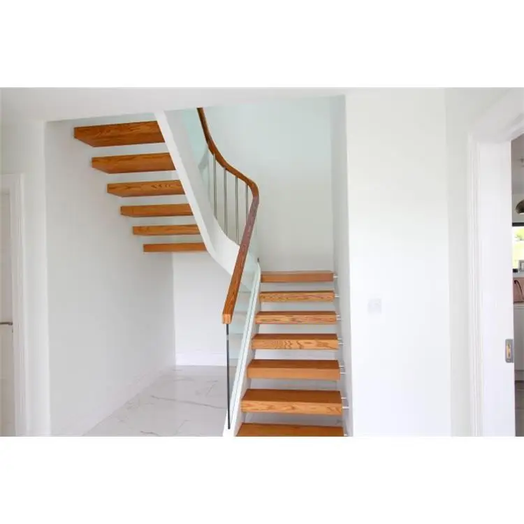 Invisible concealed cantilevered stairway glass railing floating stair ...