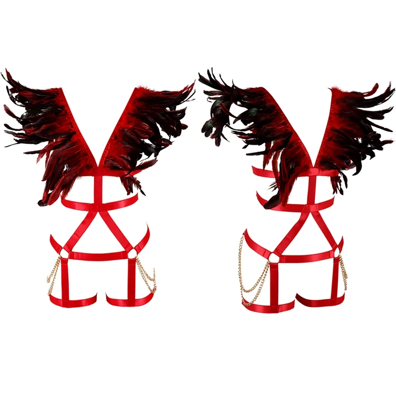 Women Bra Bondage Body Harness Goose Feather Shoulder Adjustable Full ...