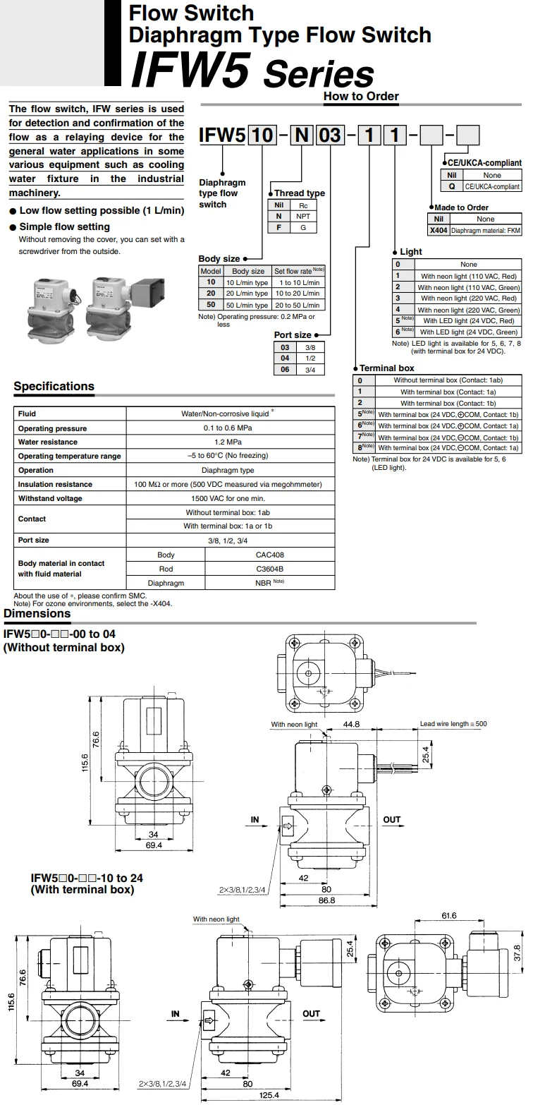 Flow Switch Diaphragm Type Flow Switch Ifw5 Series Ifw510-04-00 - Buy Flow Switch Diaphragm Type ...