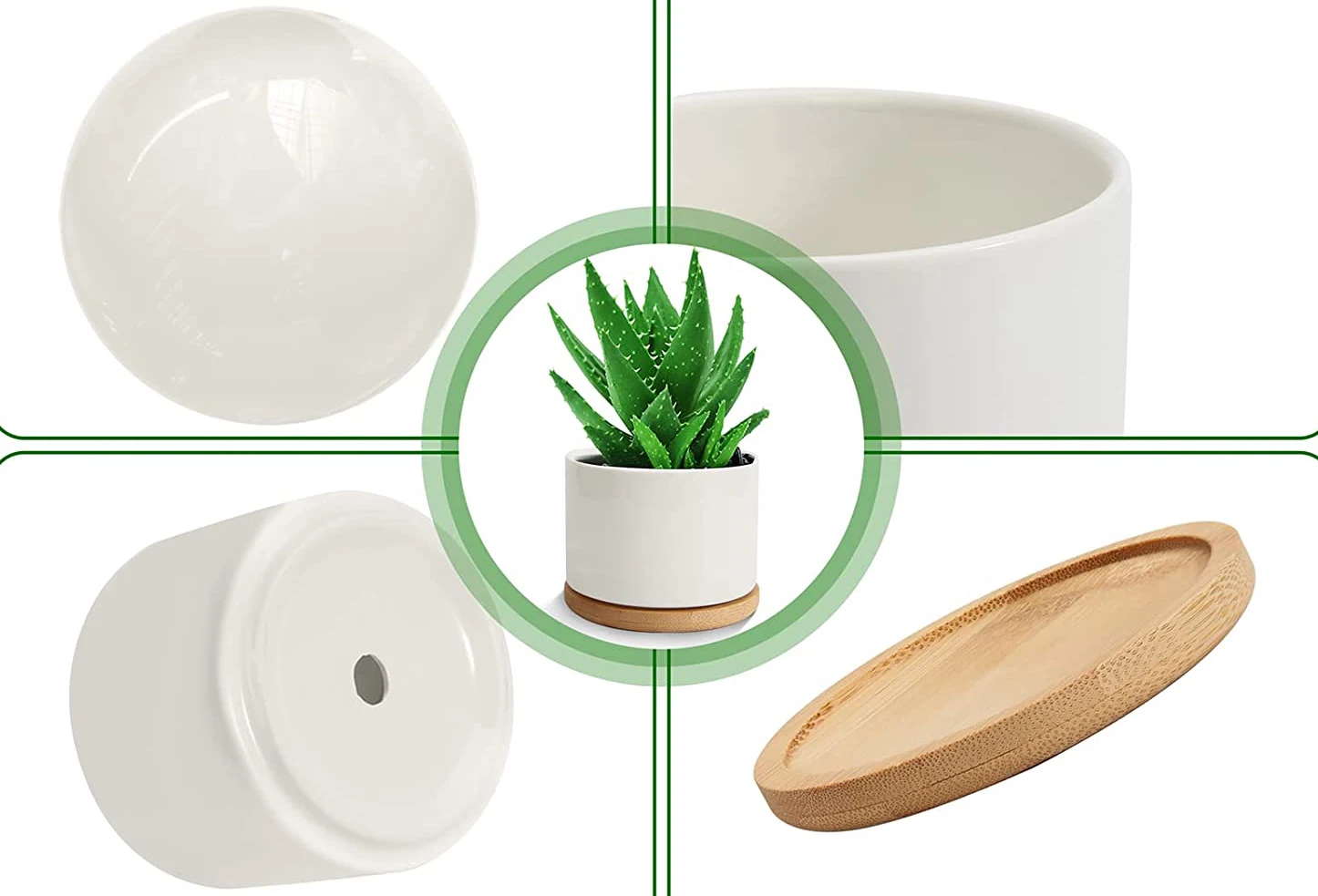 Shop Custom Logo 11oz Ceramic Flower Pots with Bamboo Tray