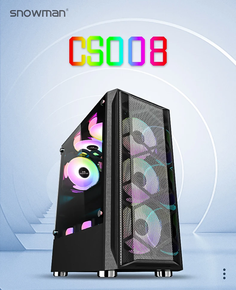 SNOWMAN Gaming Case - ATX Desktop PC Tower with RGB Fans