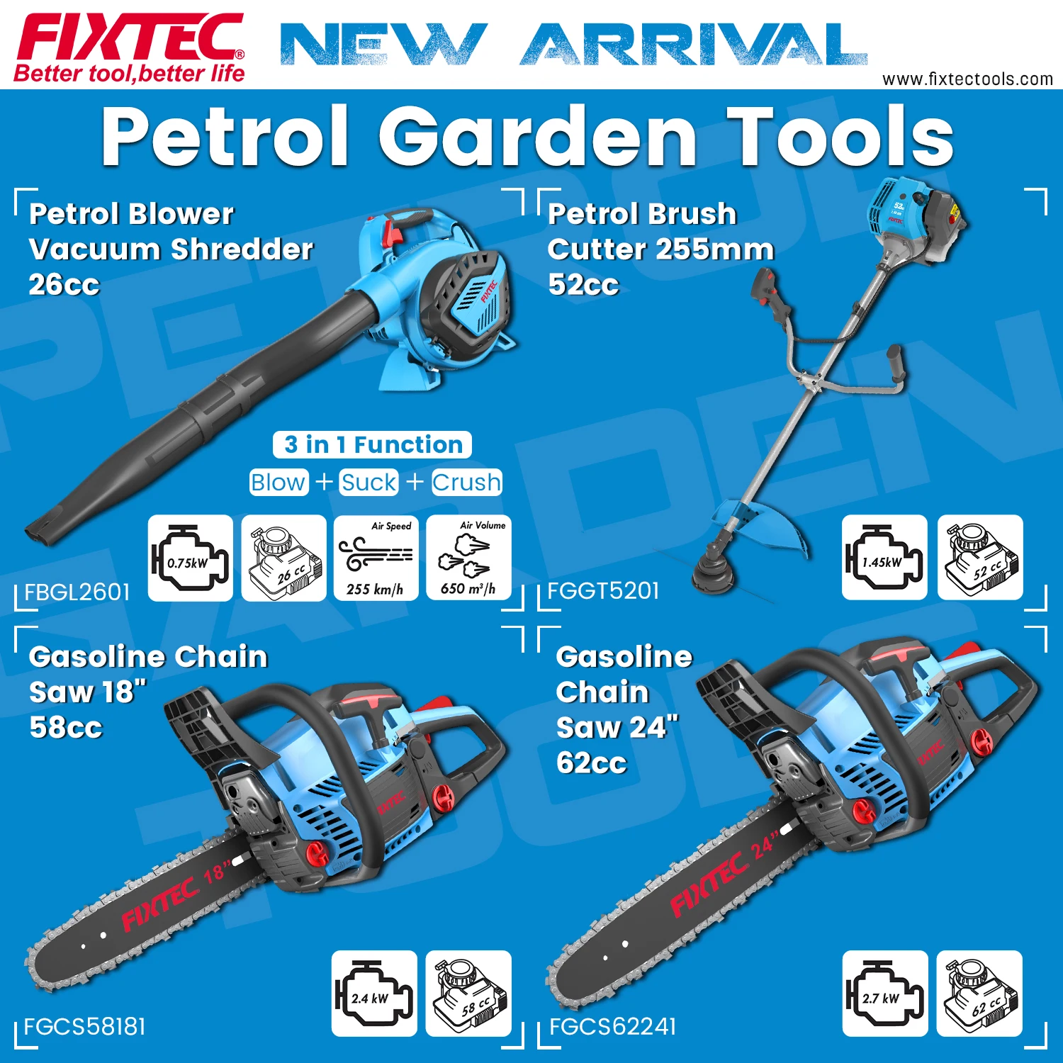 FIXTEC 1450W Petrol Brush Cutter - Heavy Duty Grass Trimmer