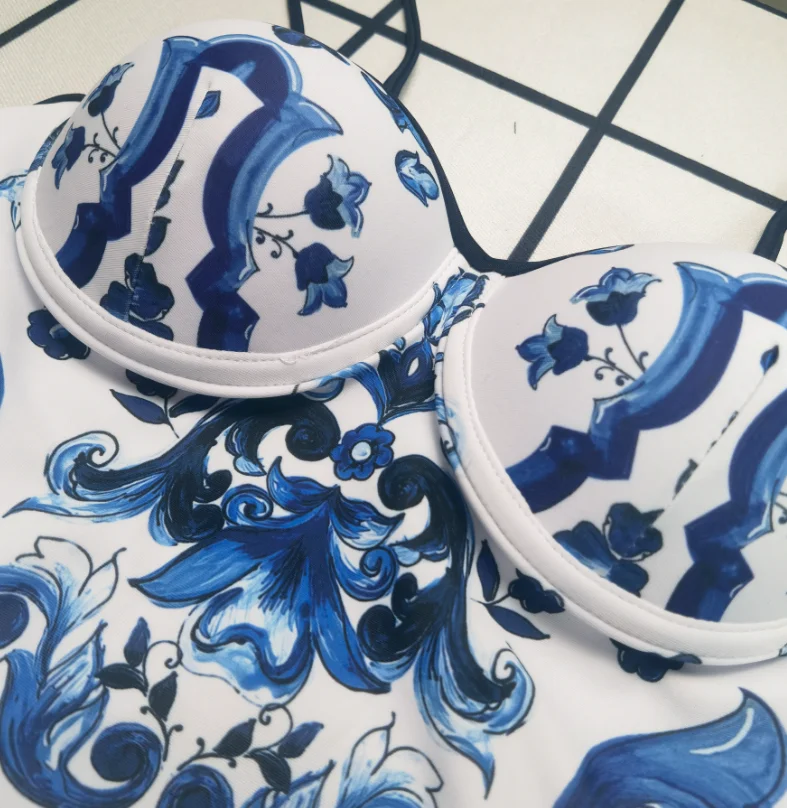 Luxury Blue Printed One Piece Swimsuit - Designer Swimwear