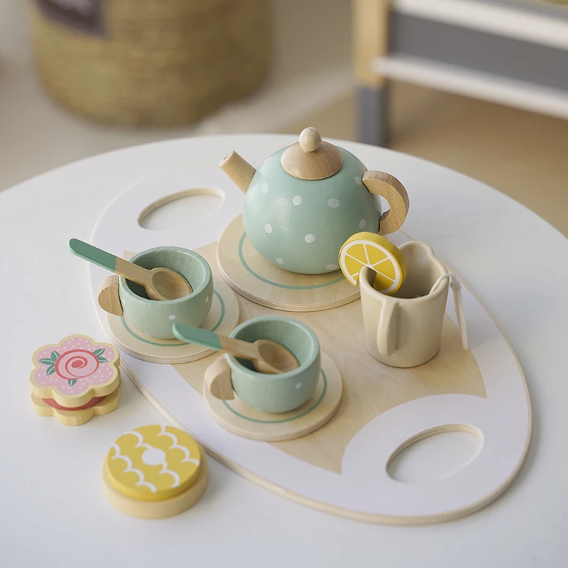 Little Girls Wooden Tea Set Wood Toys Toddler Tea Set Play Kitchen ...