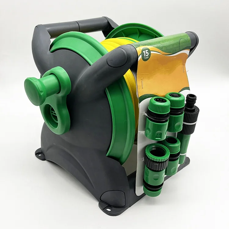 15M Hose Pipe with Fittings on Garden Mini Hose Reel Set