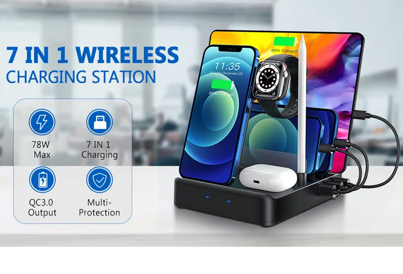 Custom Wireless Charger - 6 in 1 Charging Station Hub