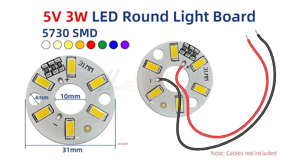 DC 5V 3W Round LED Light Source Board, 31mm Aluminum PCB SMD5730 ...